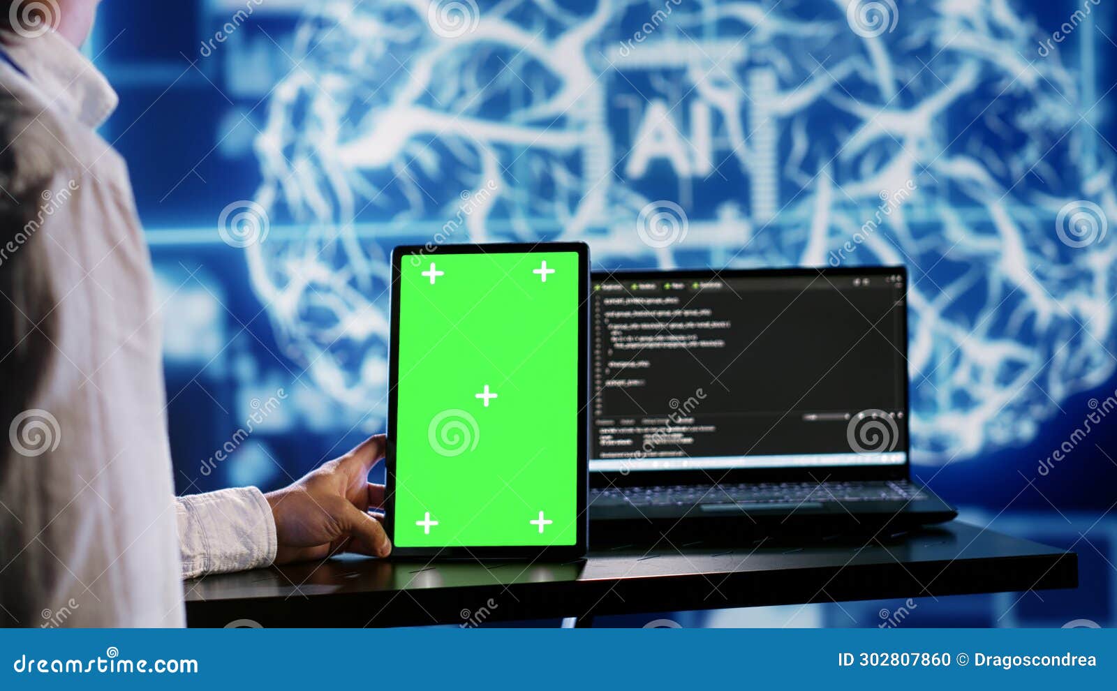 AI Script Coding on Green Screen Tablet Stock Photo - Image of tablet ...