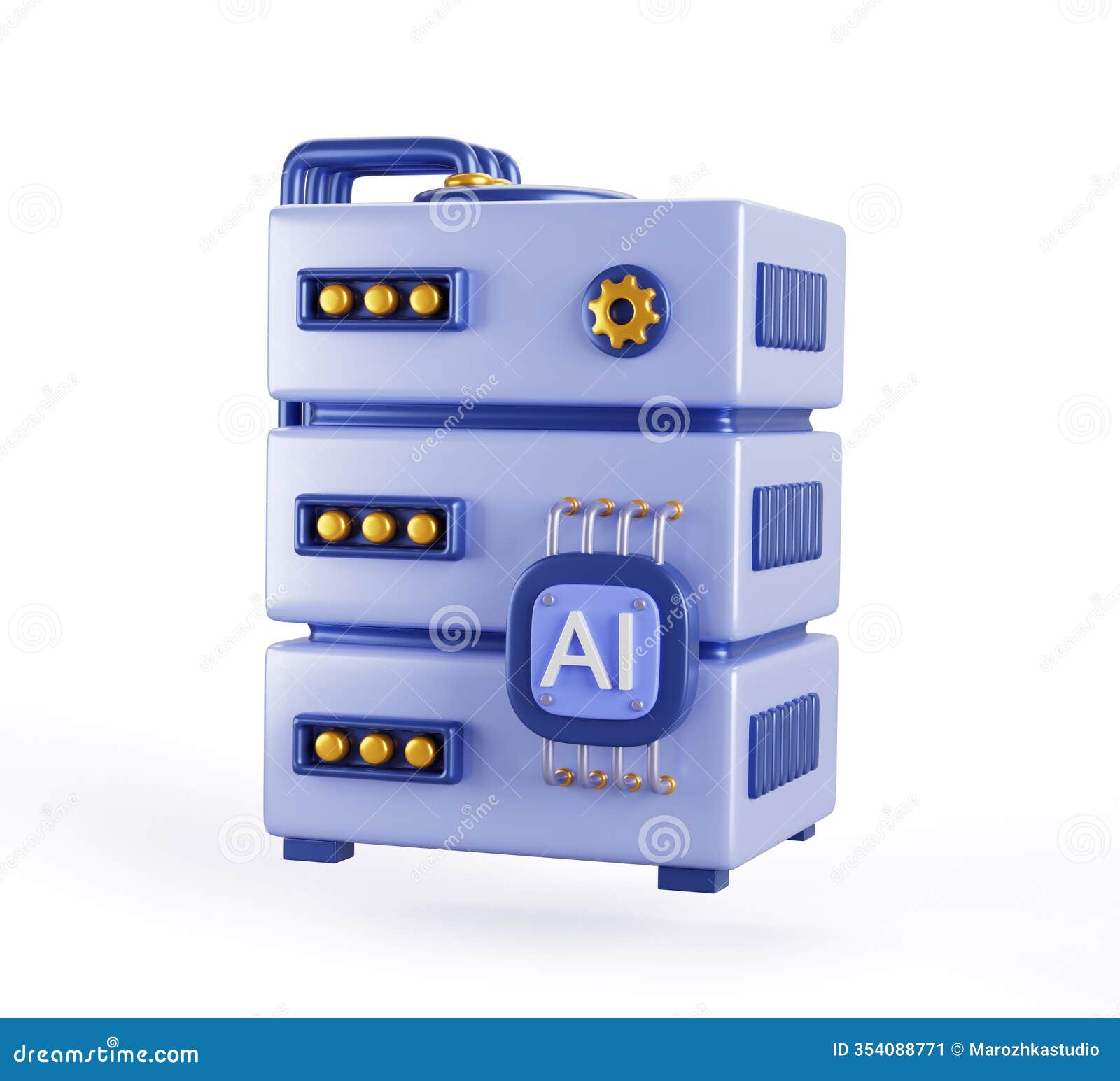 AI Server 3d Render Icon. Artificial Intelligence Computer Processor Cpu with Chip, Technology ...