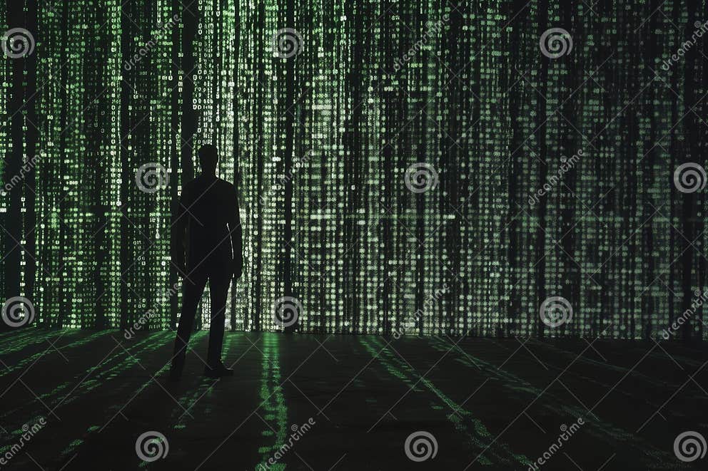 AI Shadow Enveloped in the Codes of a Supercomputer Stock Illustration ...