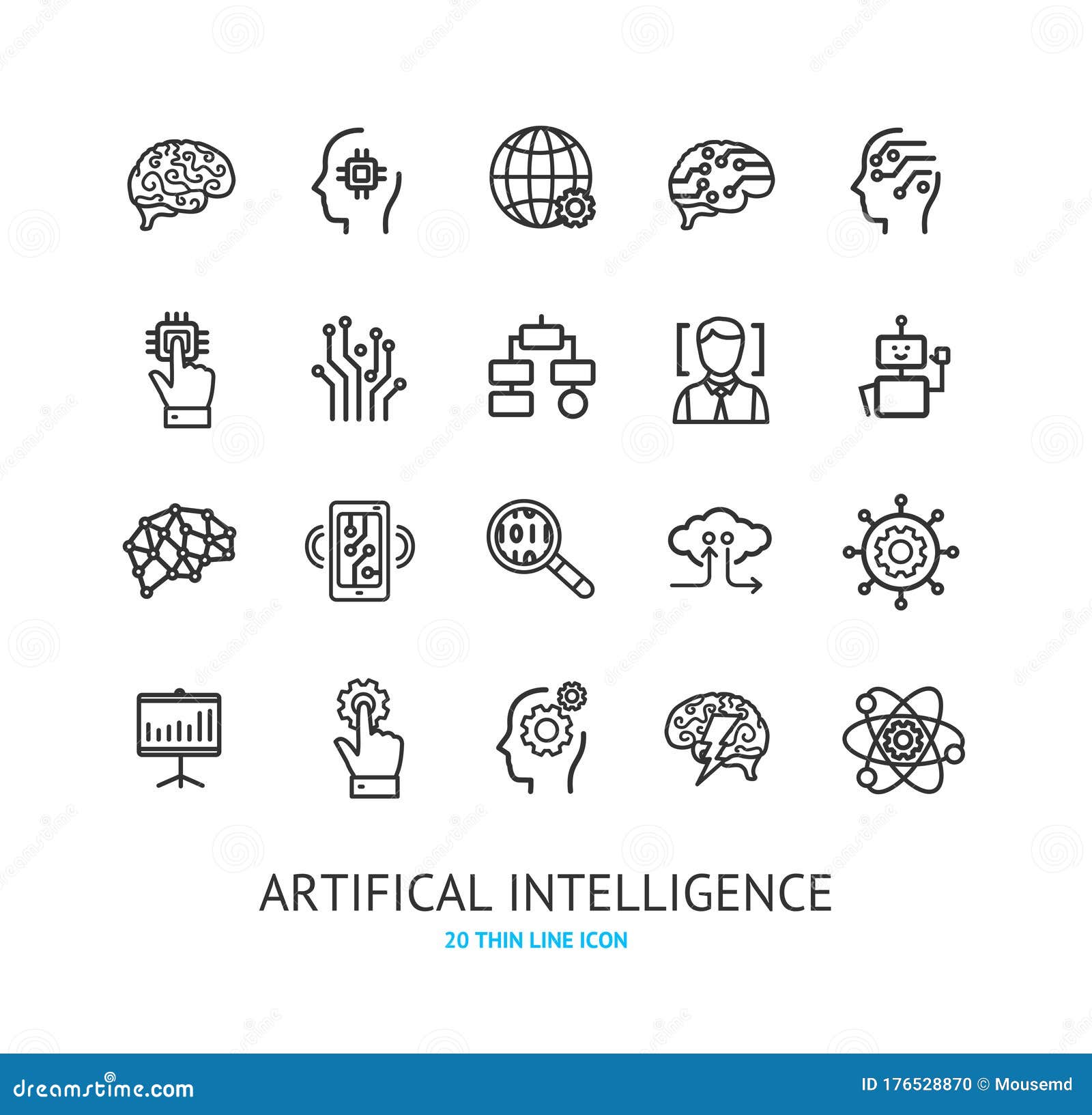 AI Sign Black Thin Line Icon Set. Vector Stock Vector - Illustration of ...