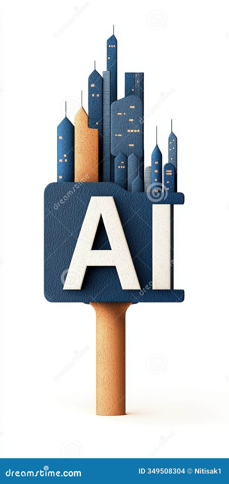 AI Sign with Cityscape on a Stick Stock Illustration - Illustration of ...