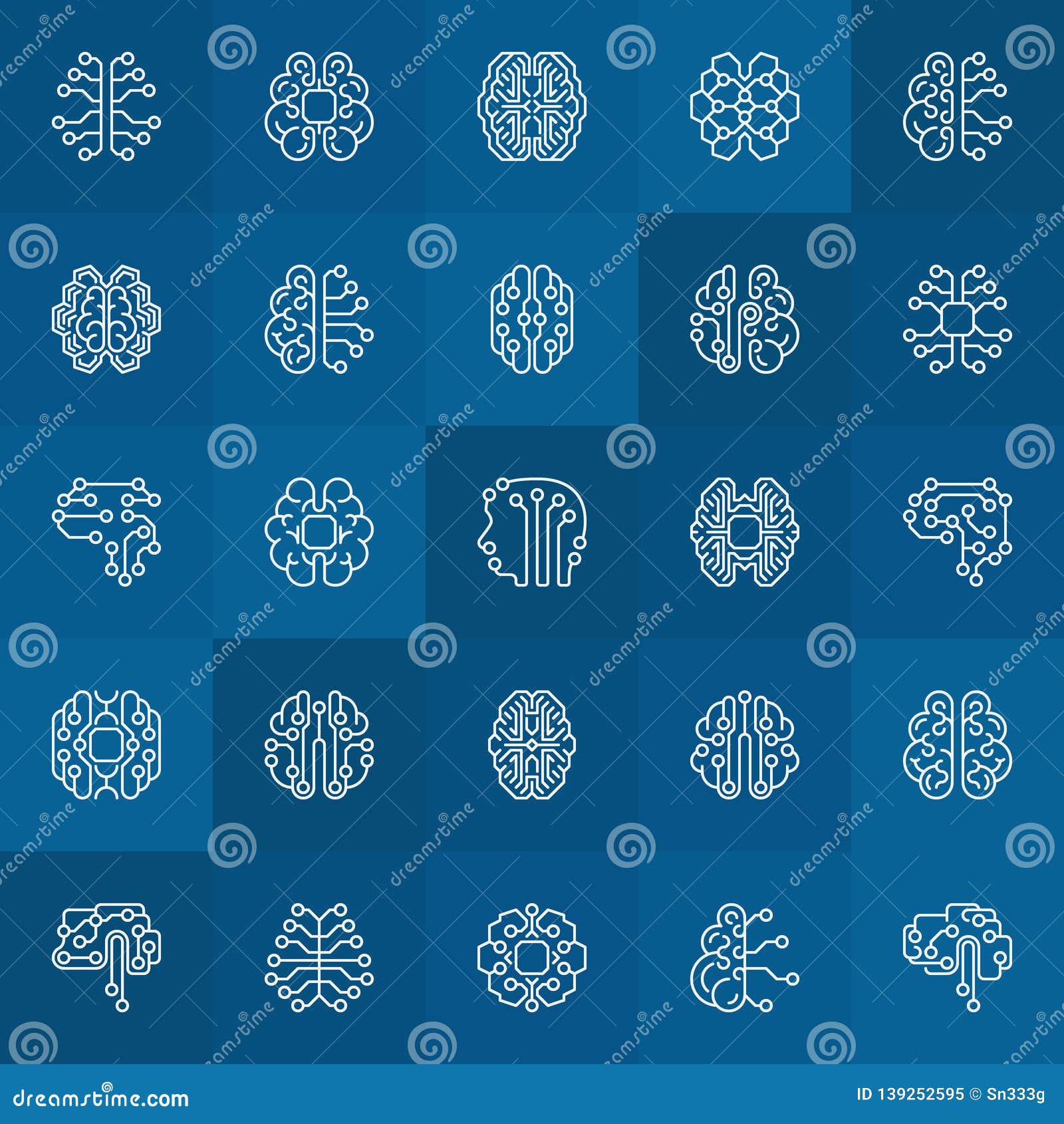AI Smart Brain Linear Icons. Vector AI Brain Outline Signs Stock Vector ...