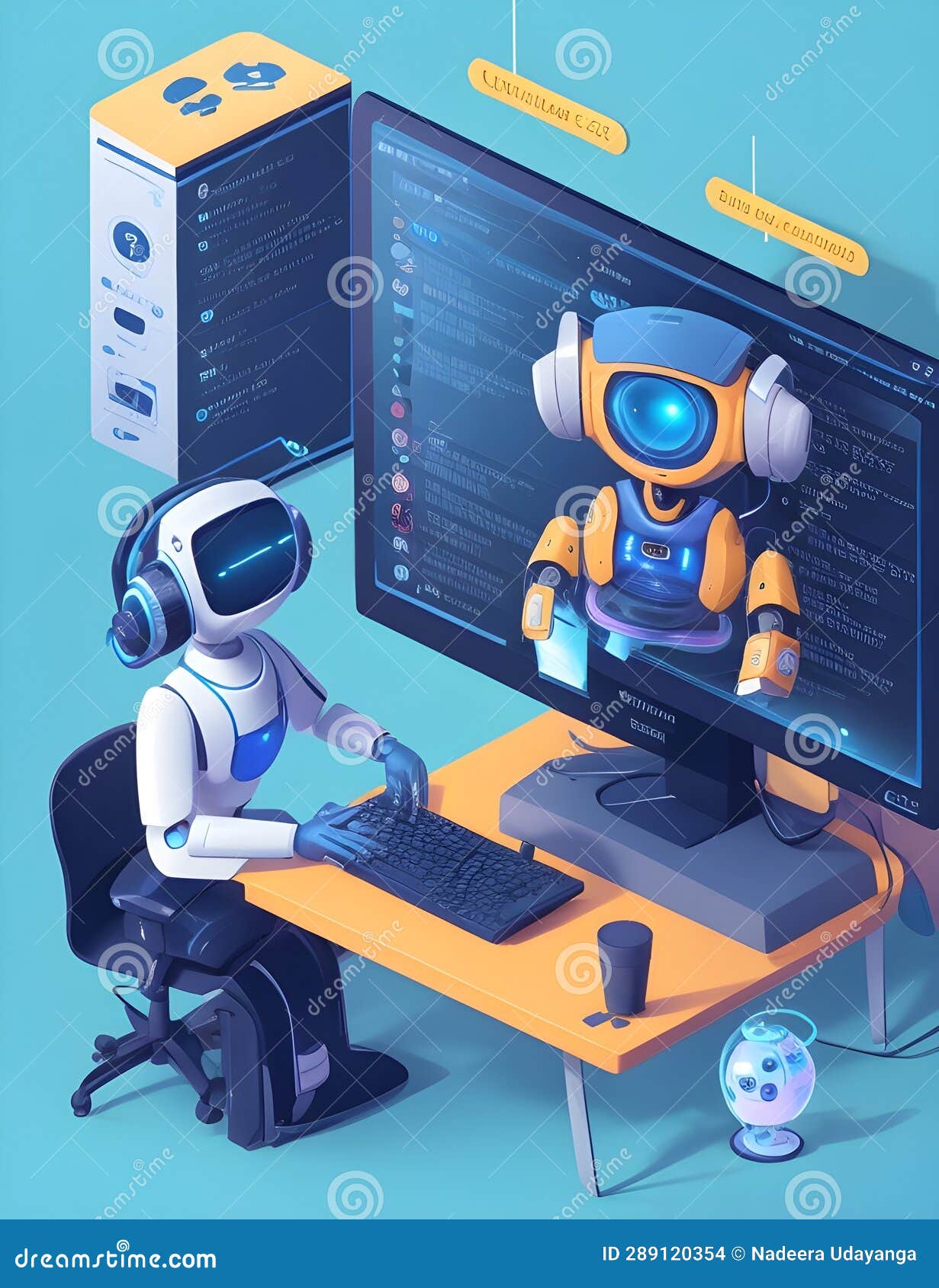 AI Smart Chatbot Robot Working and Chatting in Computer with the Future ...