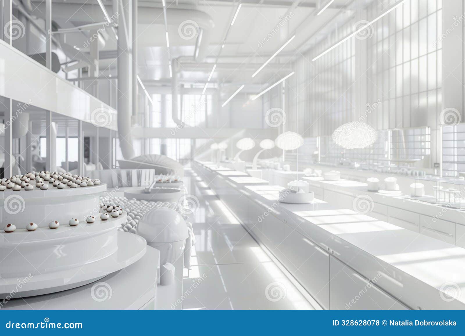 AI Smart Food Factory in White Tones, Advanced Robotics and Automation ... AI Smart Food Factory in White Tones, Advanced Robotics and Automation ...