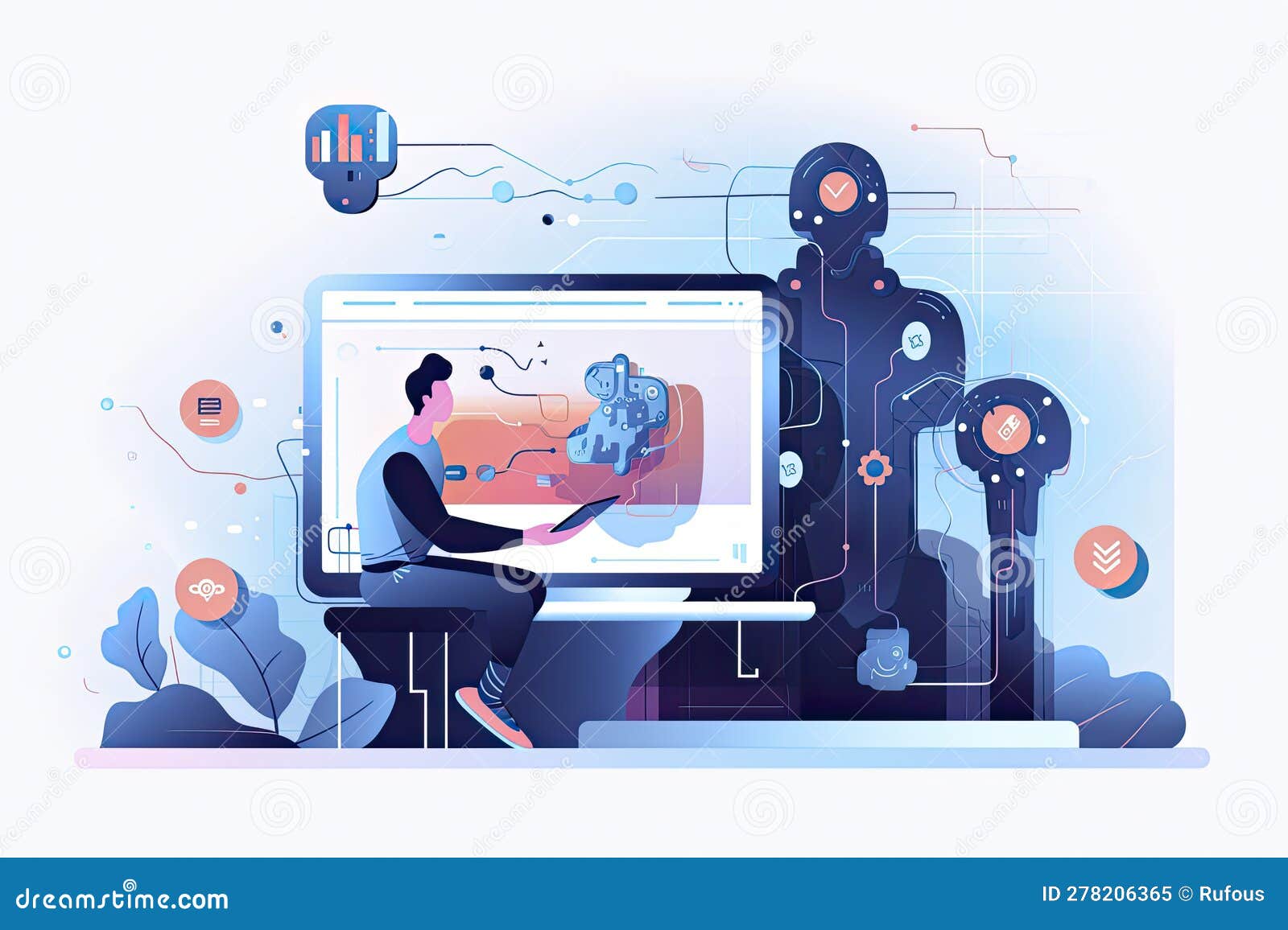 Automated Image Recognition Blue Gradient Concept Icon Cartoon Vector ...