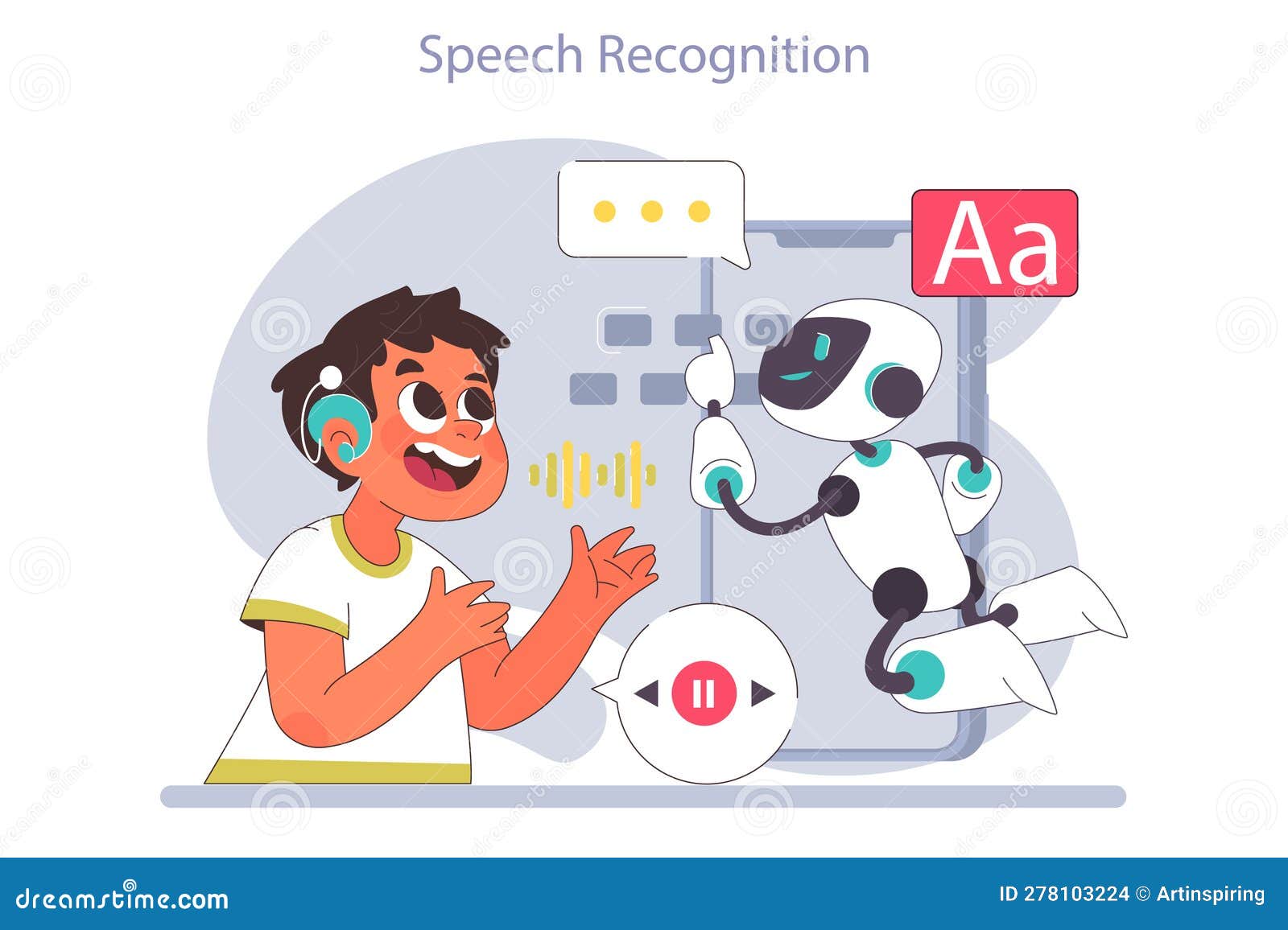 AI Speech Recognition in Children Education. School Boy with Hearing ...