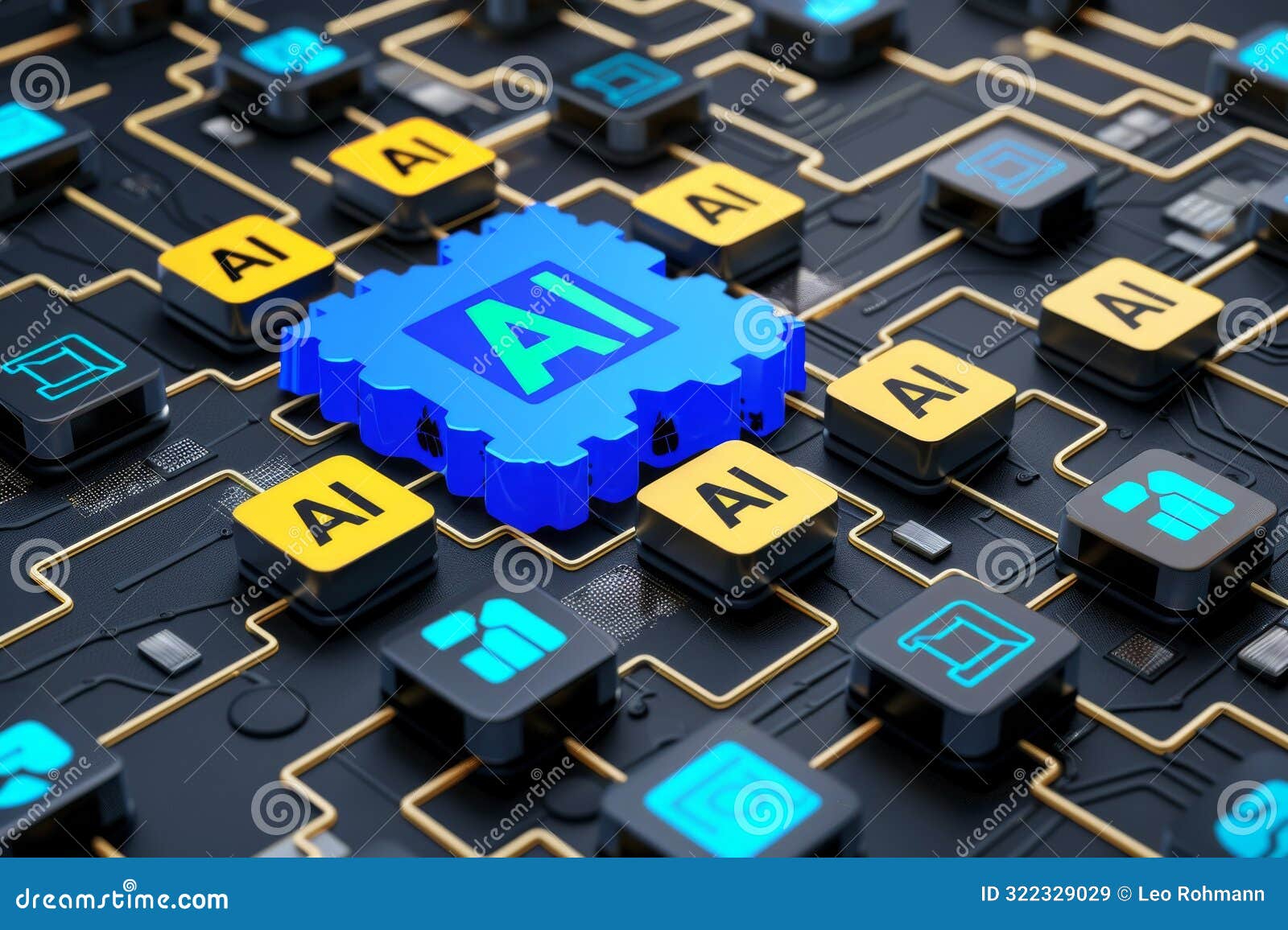 AI Symbols on Digital Blocks, Representing Advanced Technology and ...
