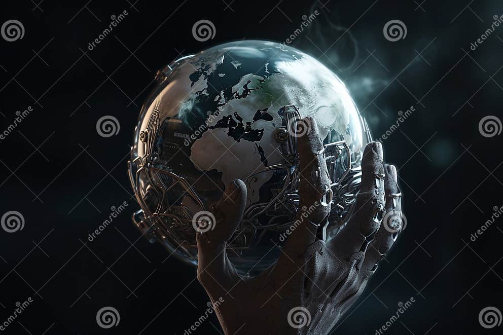 Ai Taking Over the World: Robot Holding Globe Ai Generated Stock ...