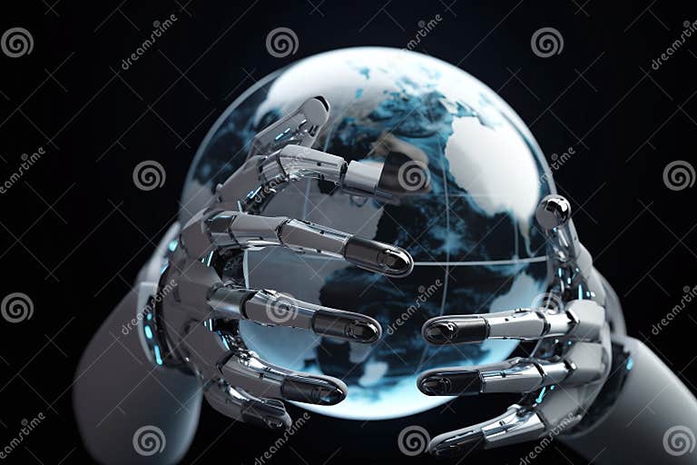 Ai Taking Over the World: Robot Holding Globe Ai Generated Stock ...