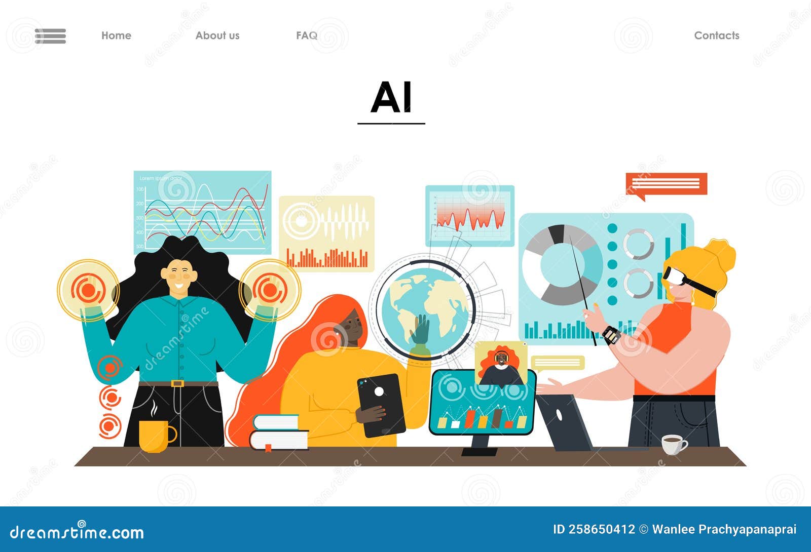 AI Teamwork Landing Page Vector Template Design Stock Vector ...