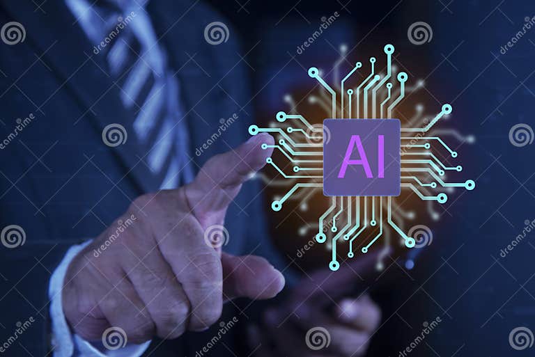 Ai Tech Businessman Finger Pointing Ai Computing With Neural Engine Cpu Artificial