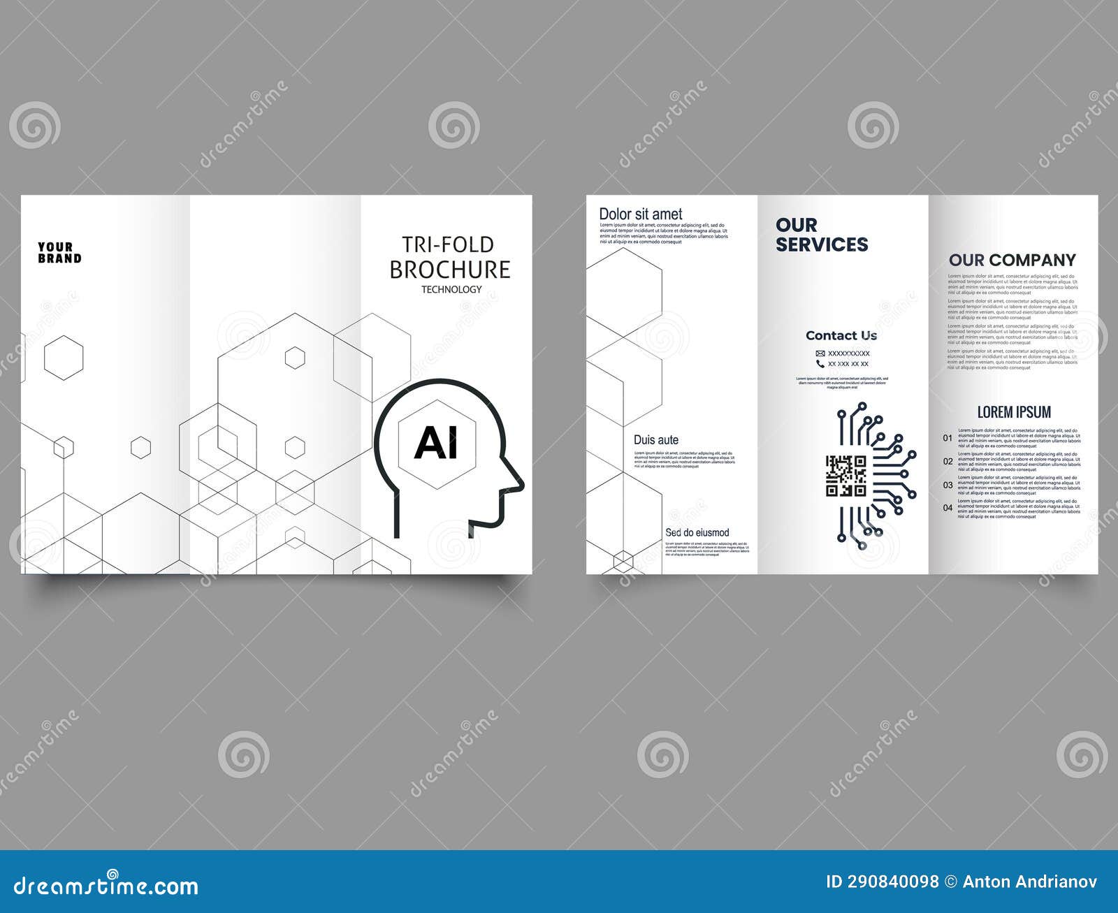 AI Technologies, Trifold Brochure. Vector Editable Template. Stock ...