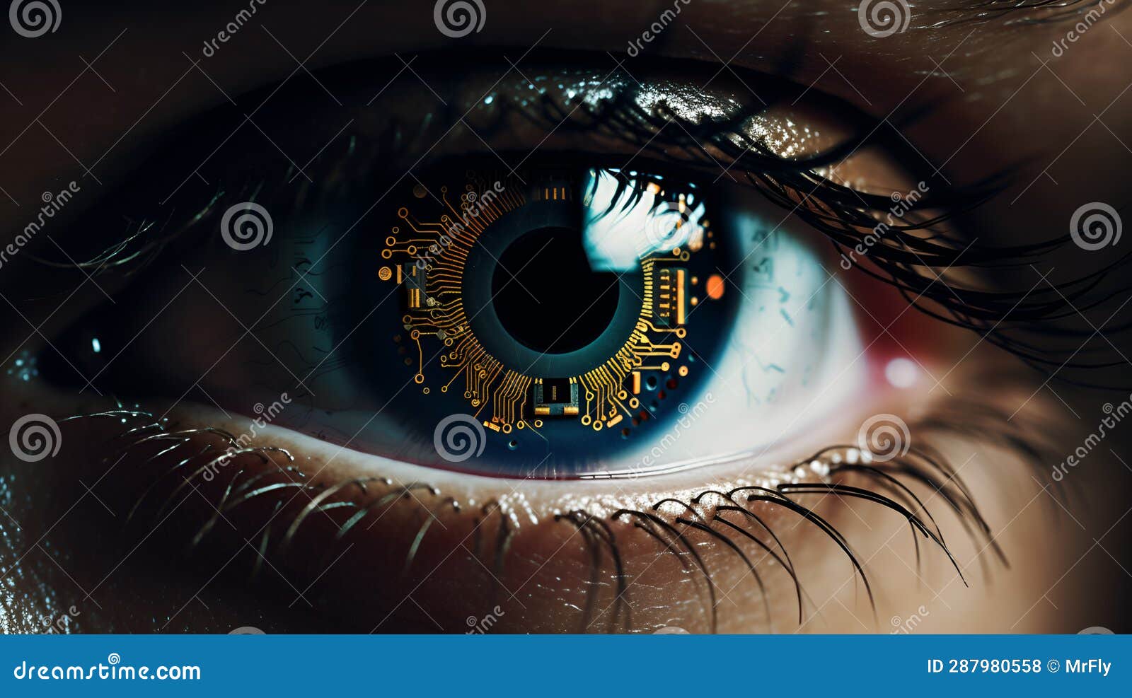 AI Technologu in Humans, Bionic Eye, Microchip Stock Illustration ...