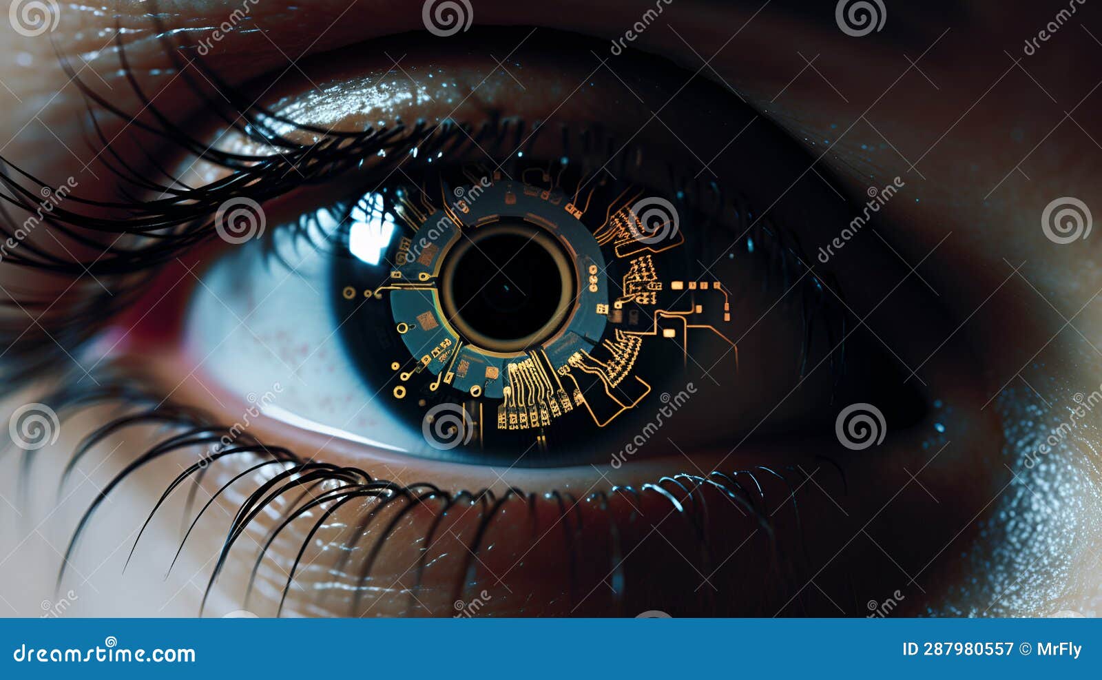 AI Technologu in Humans, Bionic Eye, Microchip Stock Illustration ...