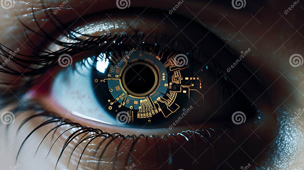 AI Technologu in Humans, Bionic Eye, Microchip Stock Illustration ...