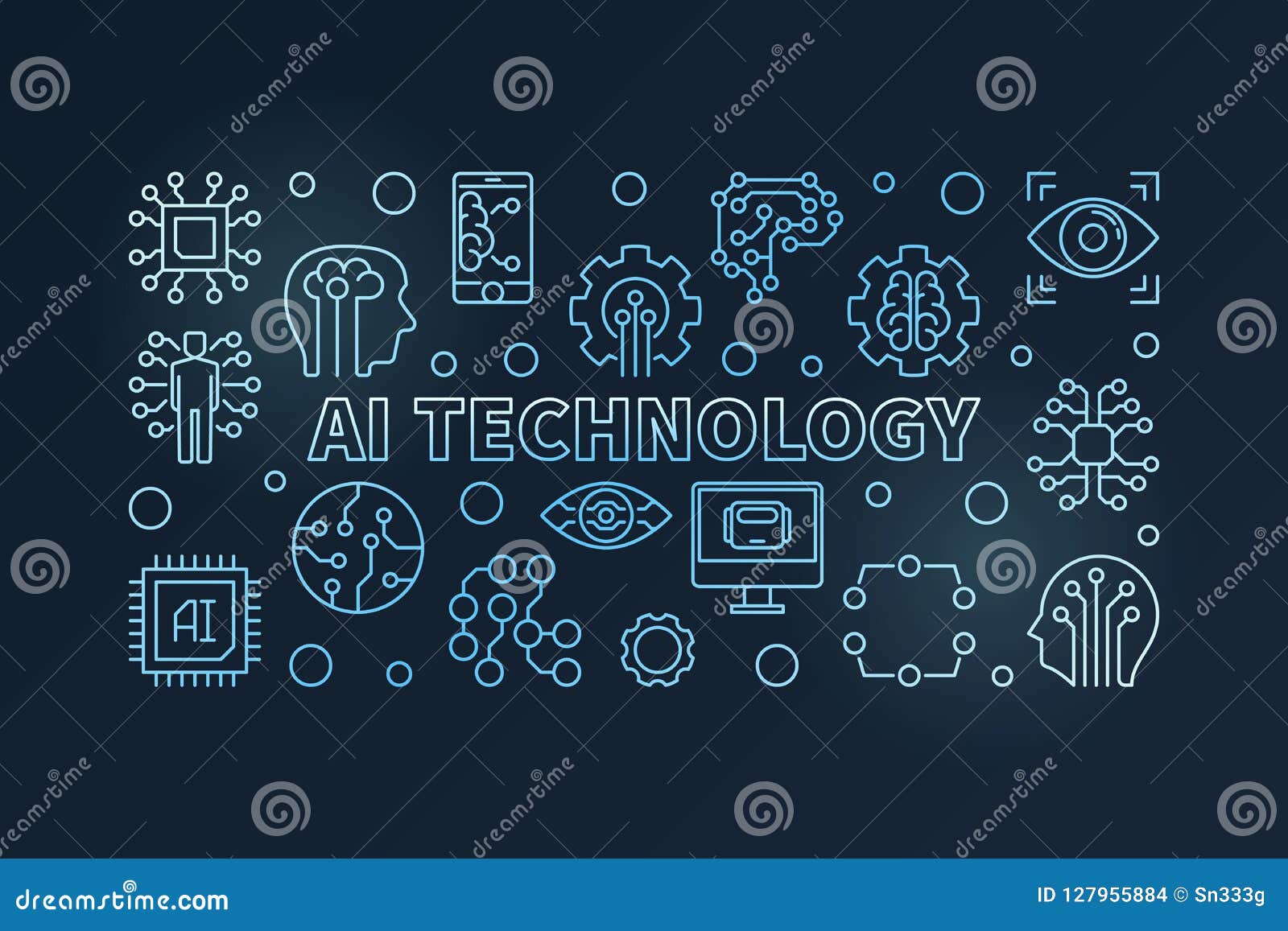 AI Technology Blue Horizontal Vector Modern Illustration Stock Vector ...