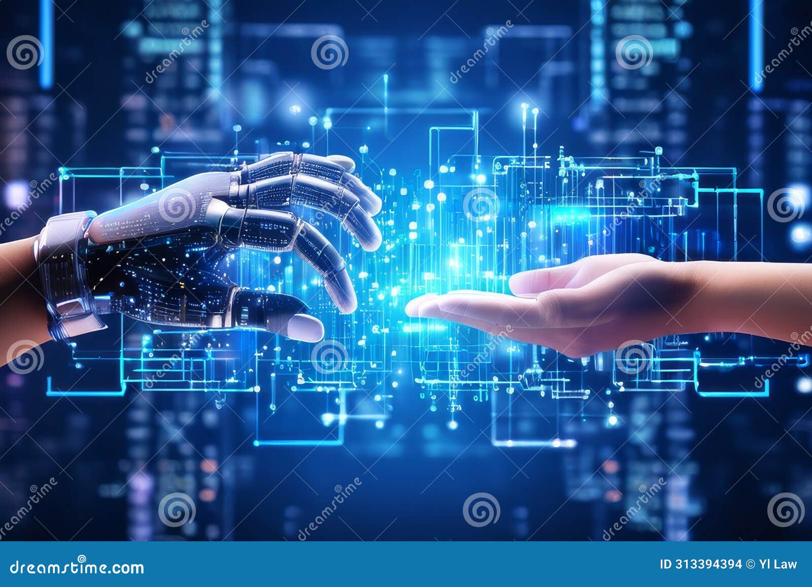 AI Technology Bridge, Human and Robot Hand Touching Editorial Stock ...