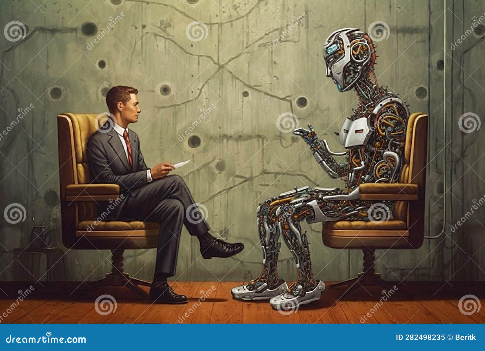 AI Technology in Competition with Human Resource, Businessman Manpower ...