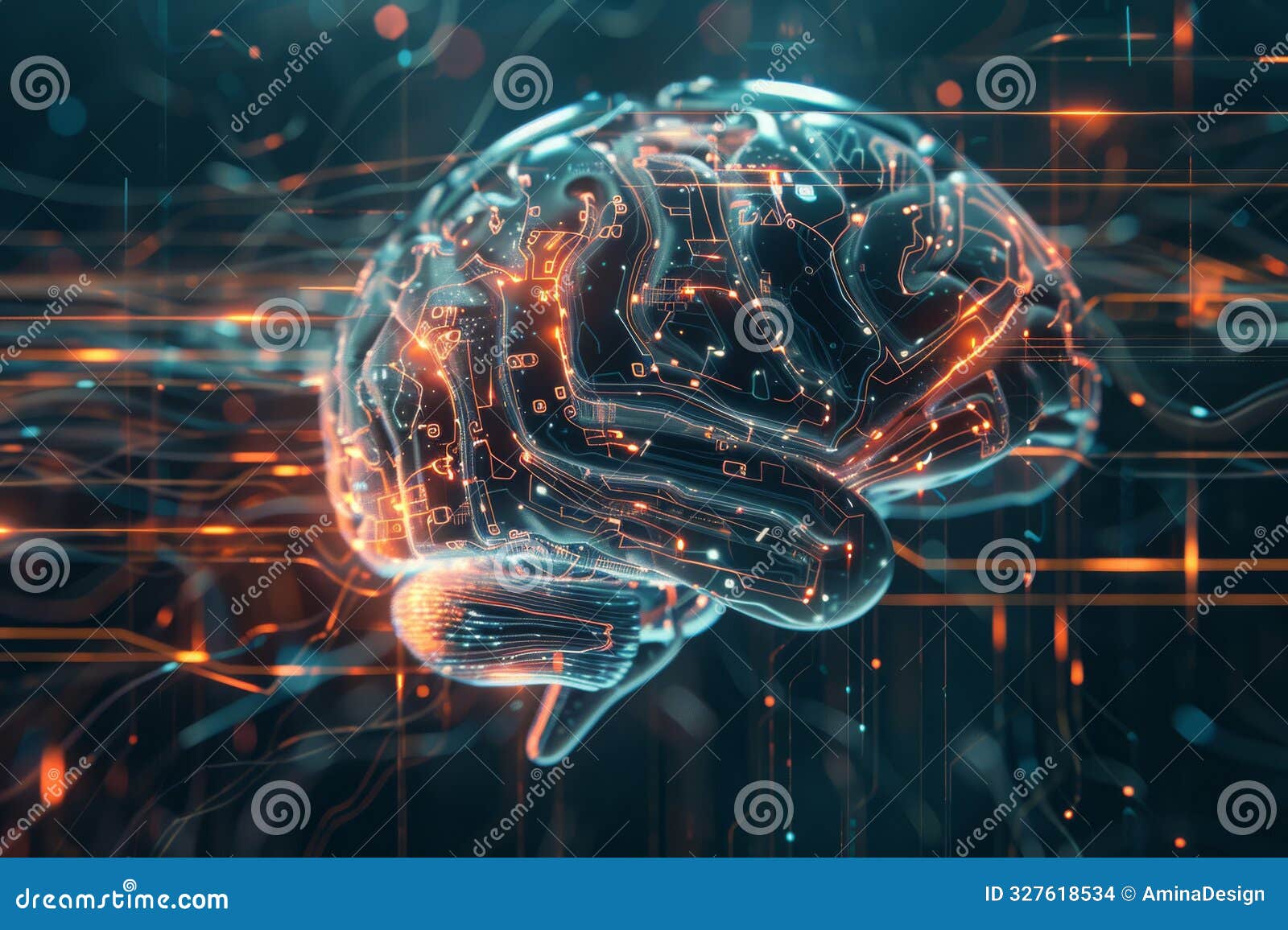 AI Technology Concept Resembles a Glowing Digital Brain with Neural ...