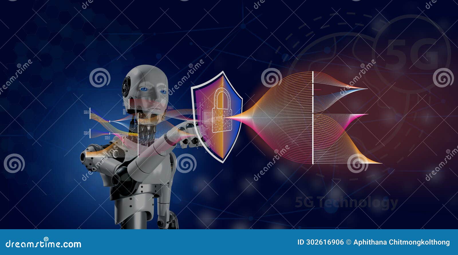 AI Technology Cyber Security Protect Business by Firewall Program . 3D ...