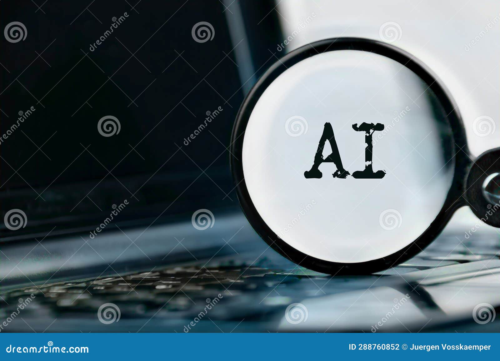 AI Technology Demonstrated with Laptop, Text and Magnifying Glass and ...