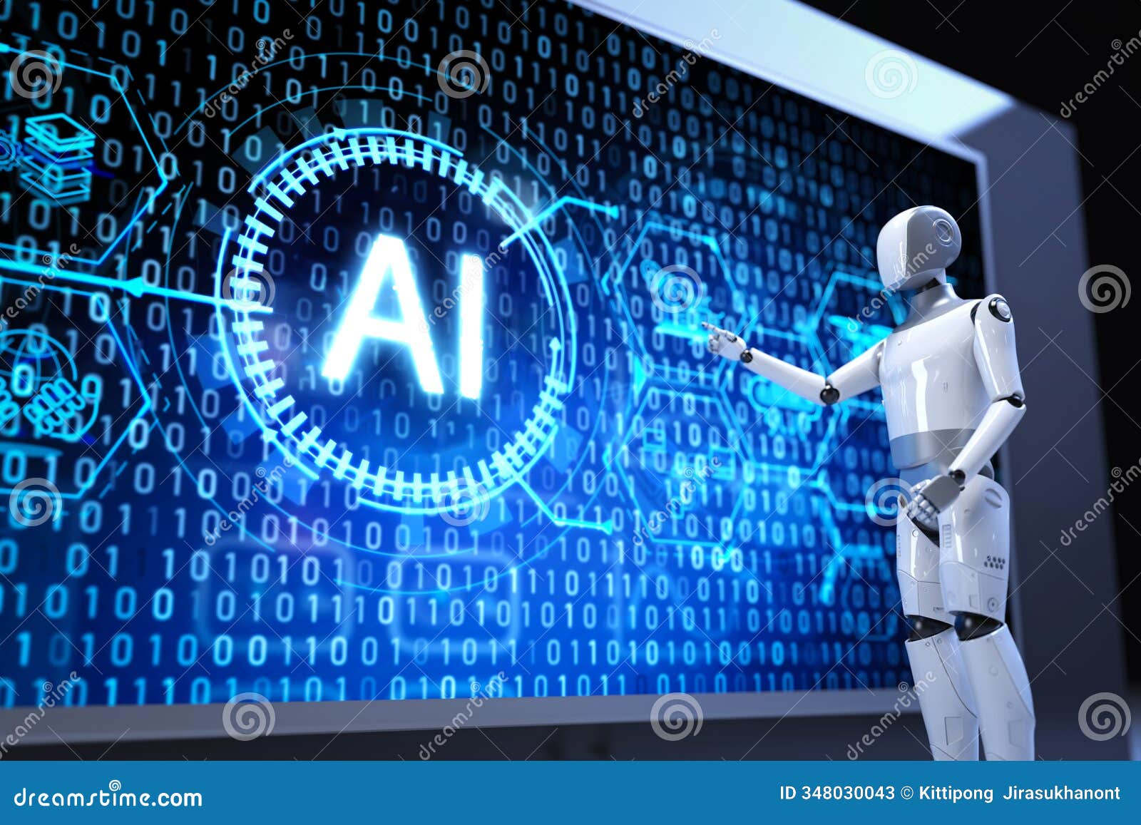Ai Technology with Humanoid Robot with Hud Graphic Interface Stock ...