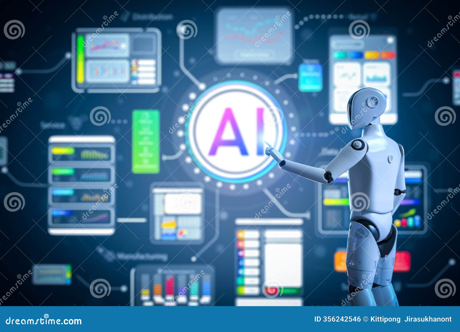 Ai Technology with Humanoid Robot with Hud Graphic Interface Stock ...