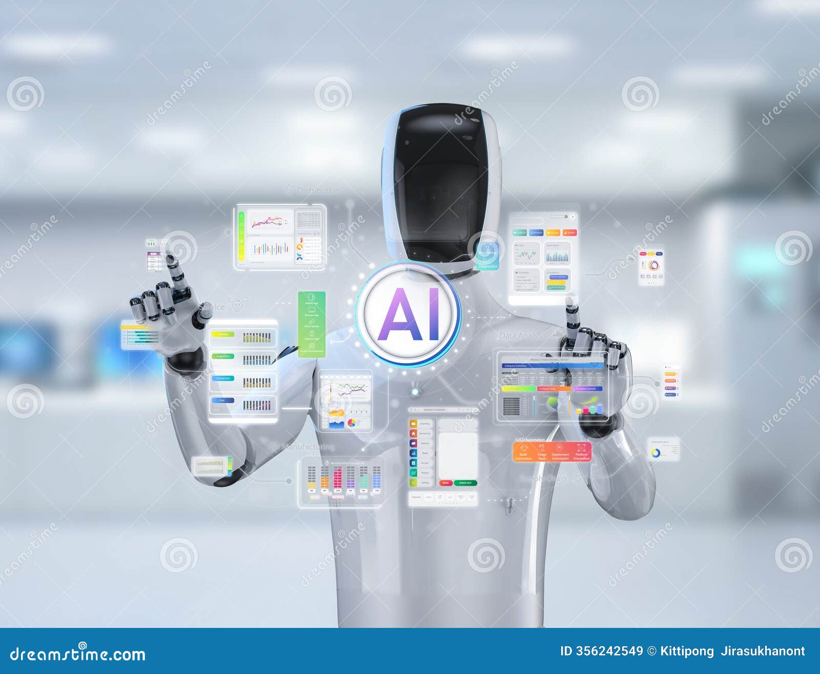 Ai Technology with Humanoid Robot with Hud Graphic Interface Stock ...