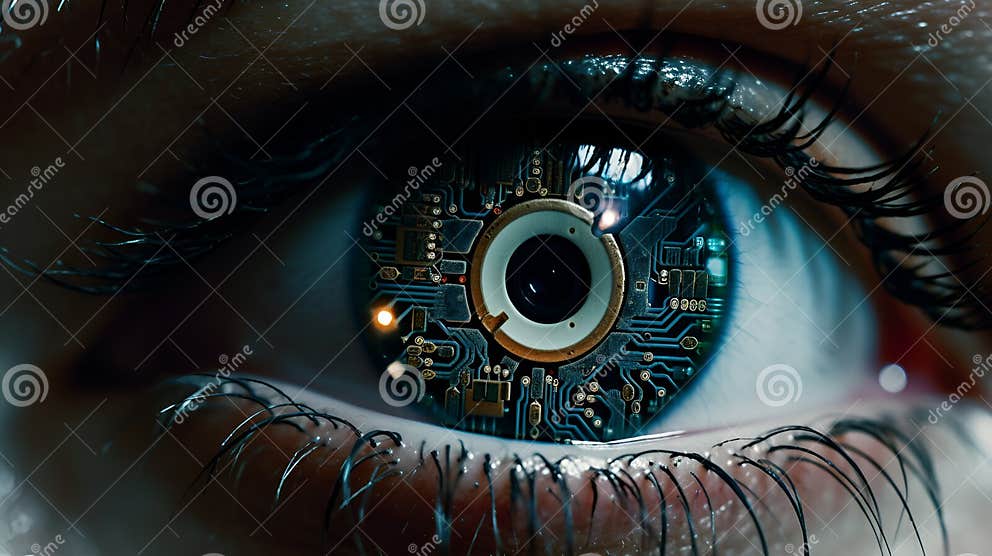 AI Technology in Humans, Bionic Eye, Microchip Stock Illustration ...