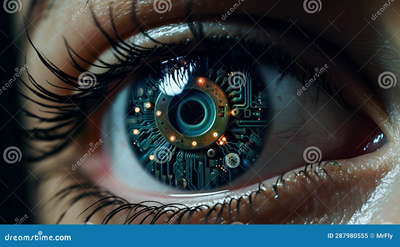 AI Technology in Humans, Bionic Eye, Microchip Stock Illustration ...
