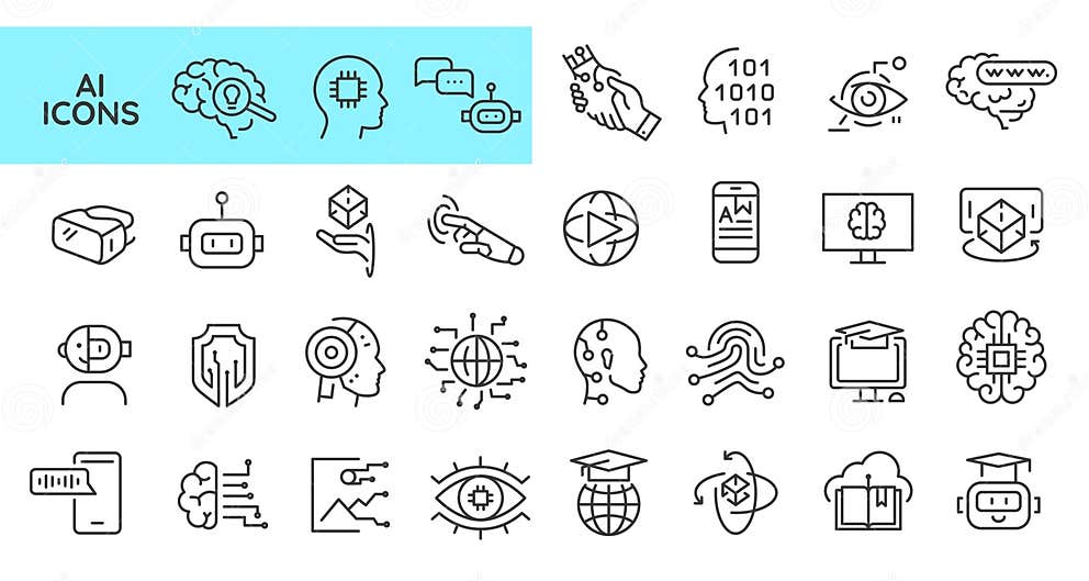 AI Technology Icons Set stock illustration. Illustration of cybernetics ...