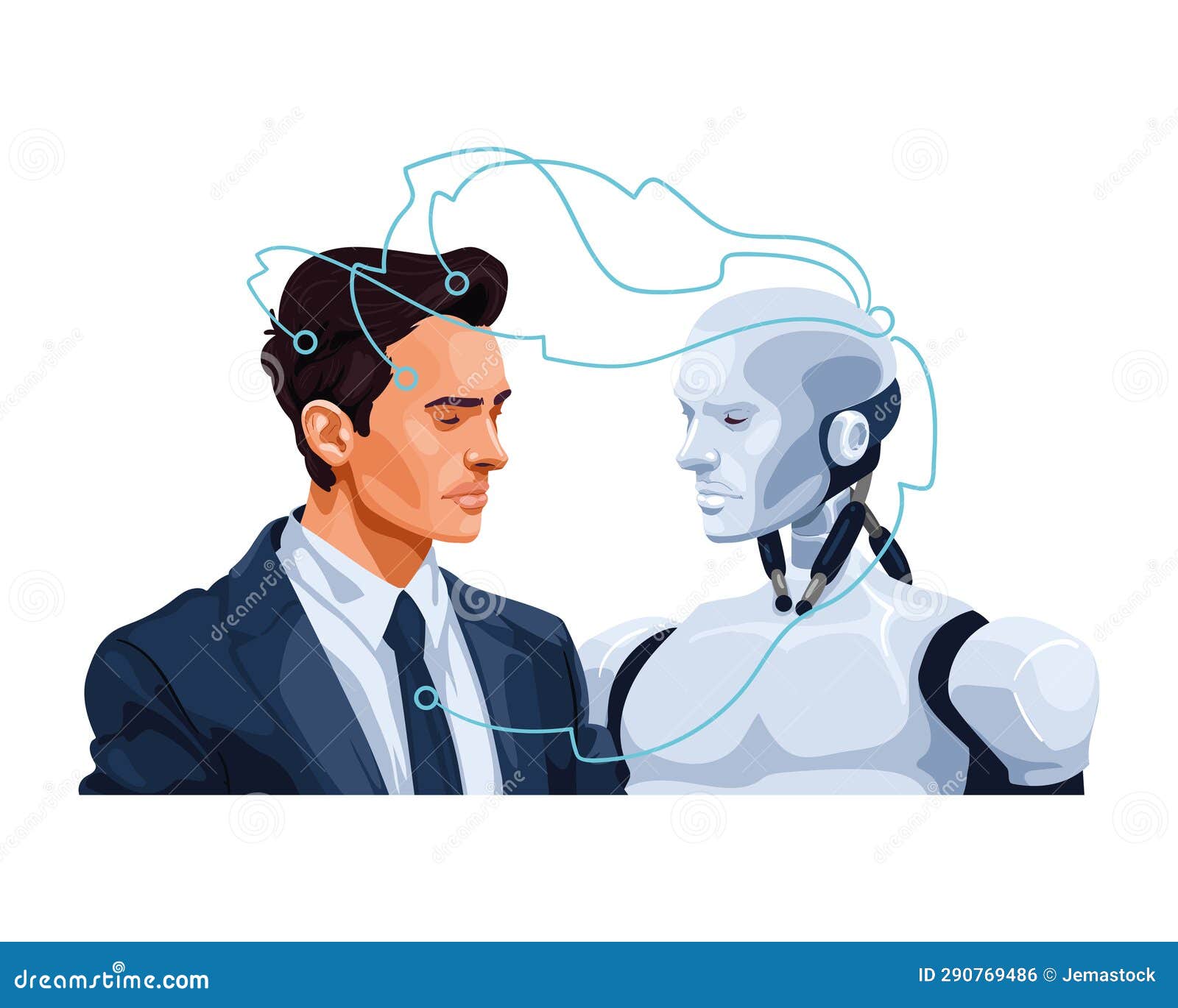 Ai Technology Man and Robot Connecting Minds Stock Vector ...