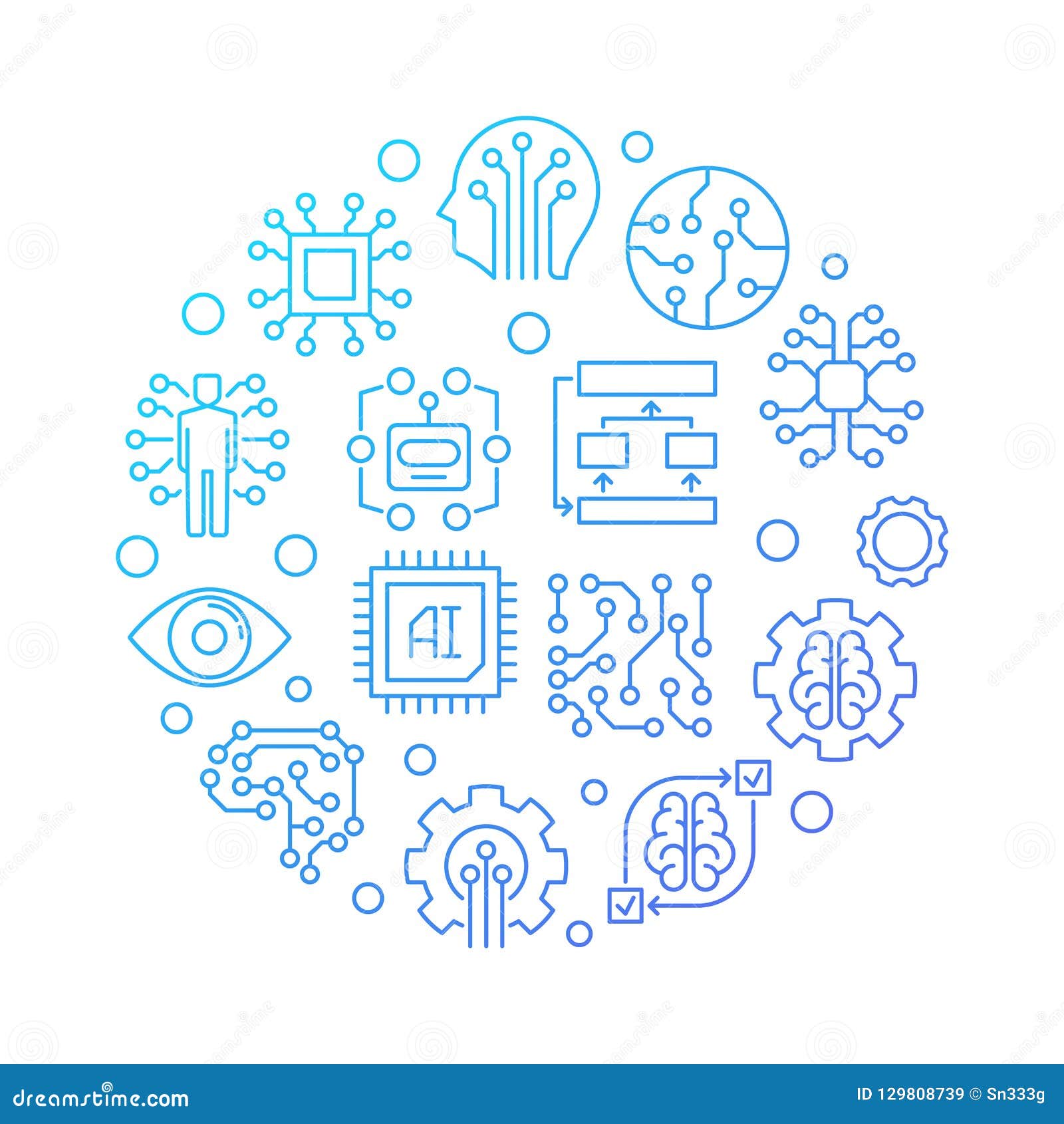 AI Technology Round Blue Line Illustration on White Background Stock ...