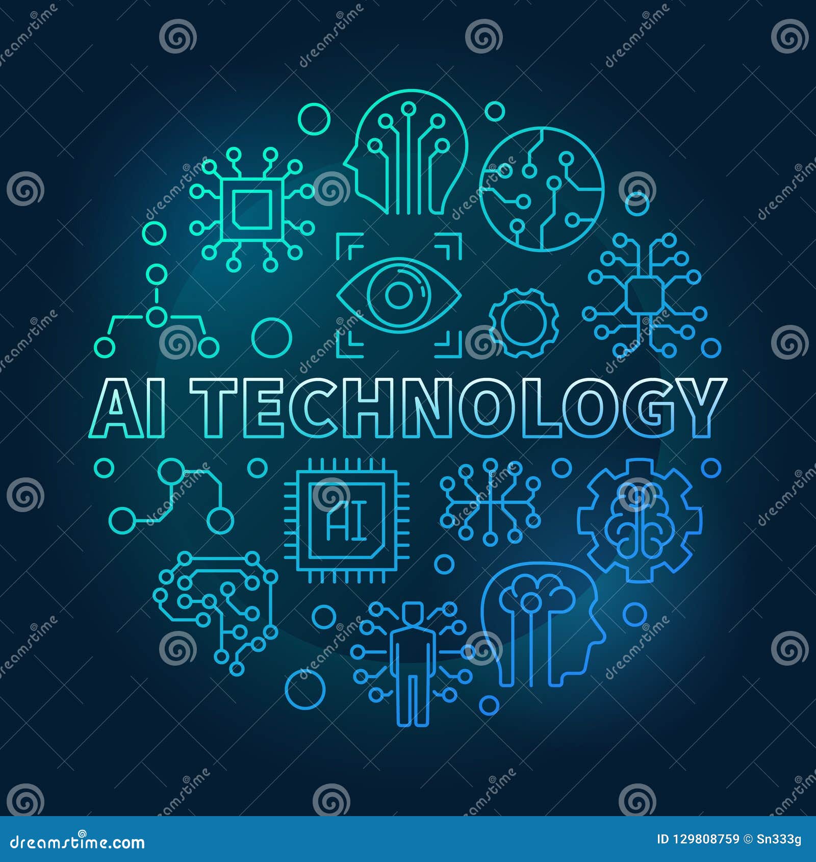 AI Technology Round Blue Vector Linear Illustration Stock Vector ...