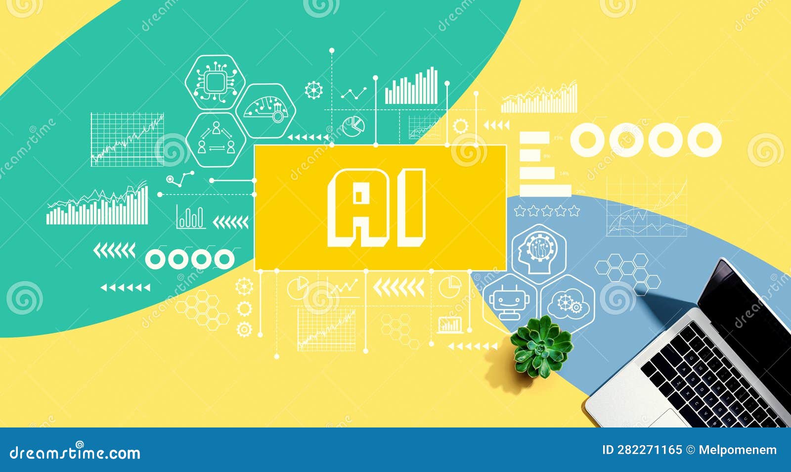 AI Theme with a Laptop Computer Stock Image - Image of green, future ...