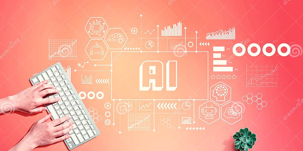 AI Theme with Person Using Computer Keyboard Stock Image - Image of ...