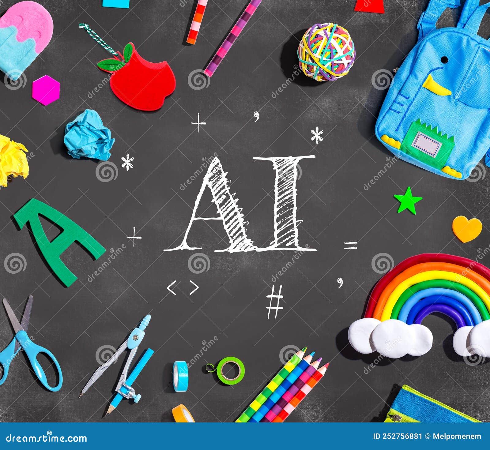 AI Theme with School Supplies on a Chalkboard Stock Image - Image of ...