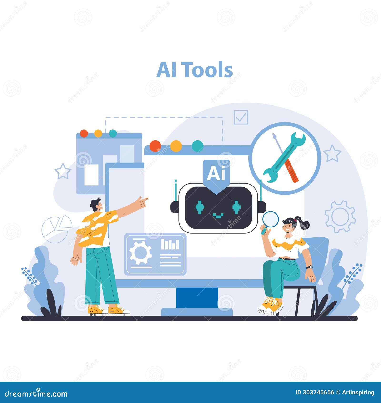 Ai Tools Concept. Flat Vector Illustration. Stock Illustration ...