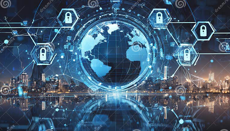 AI Visualization of Global Cybersecurity. Generative AI Stock Image ...