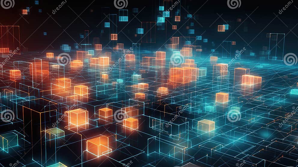 Visualizing Big Data Generated By An Clustering Algorithm In A Glowing Cube Design Stock