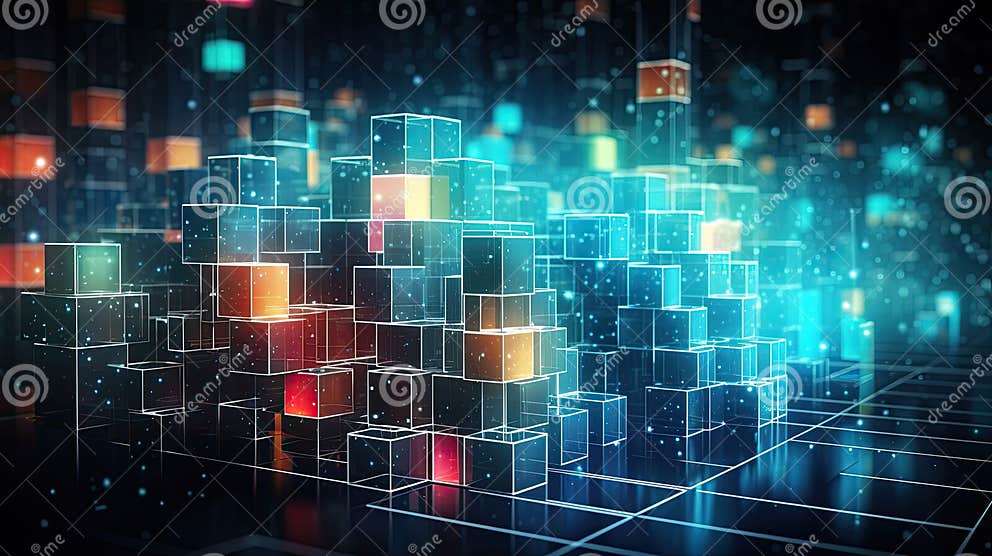 Visualizing Big Data Generated By An Clustering Algorithm In A Glowing Cube Design Stock