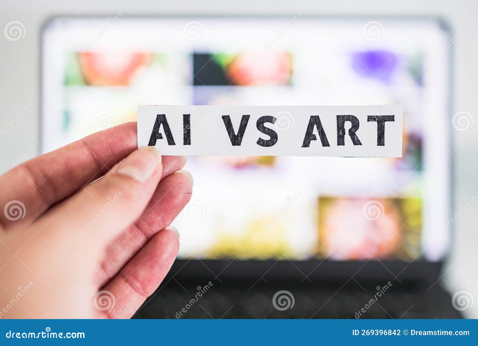 AI Vs Art Text in Front of Laptop Bokeh with Out of Focus Images ...
