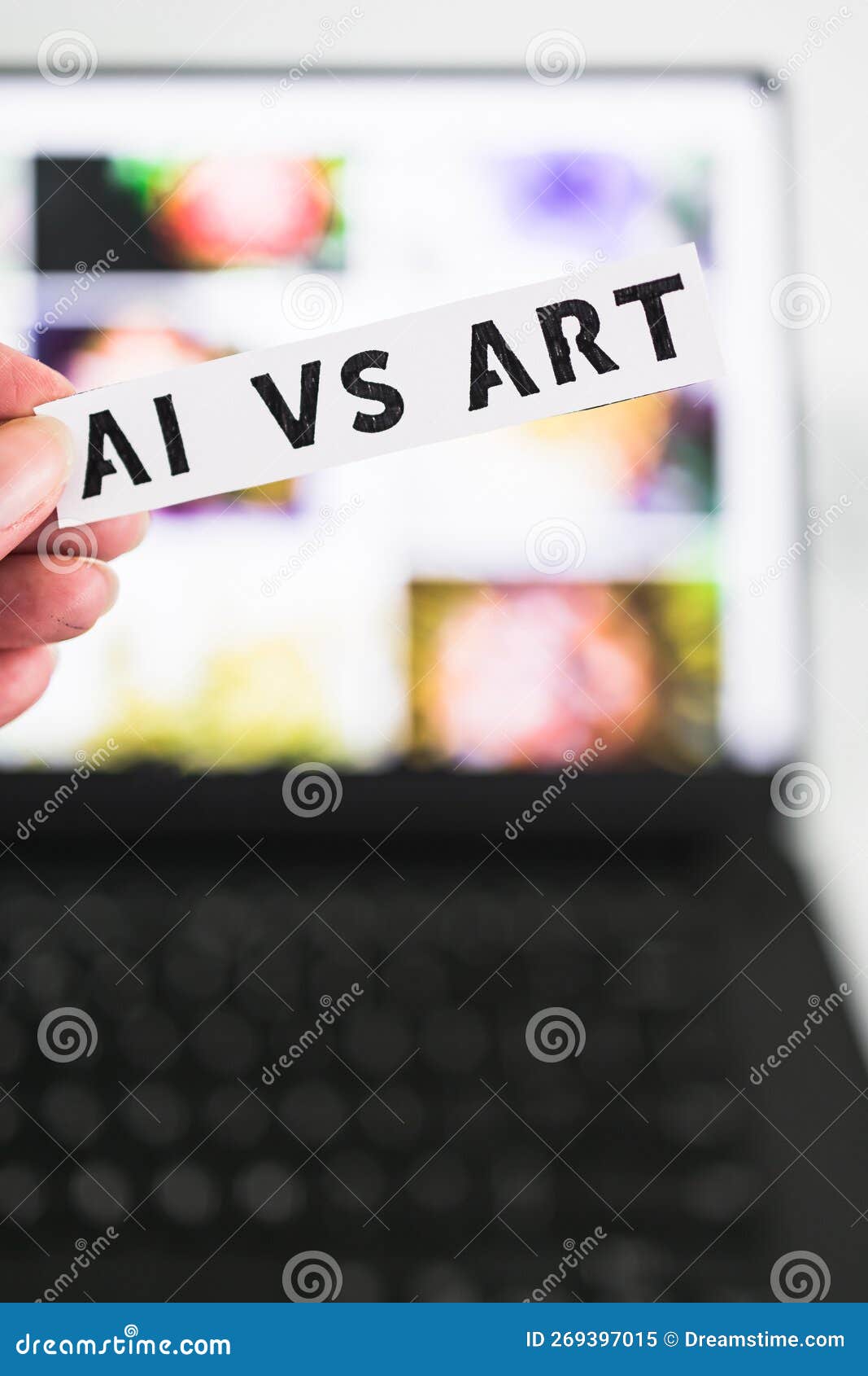 AI Vs Art Text in Front of Laptop Bokeh with Out of Focus Images ...