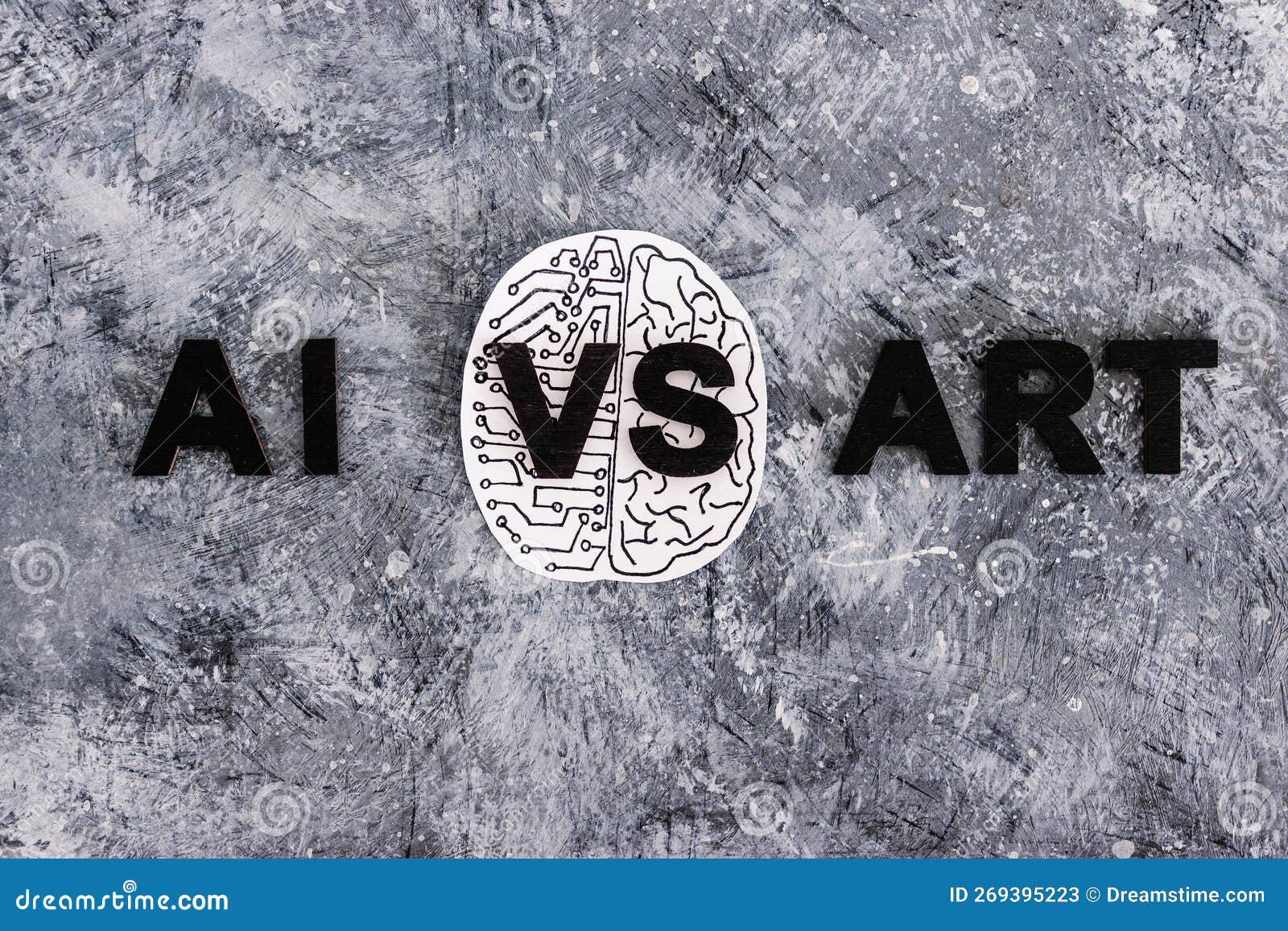 AI Vs Art Text with Half Human Half Robot Brain, Artificial ...