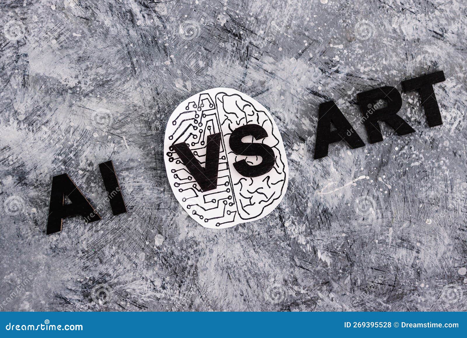 AI Vs Art Text with Half Human Half Robot Brain, Artificial ...