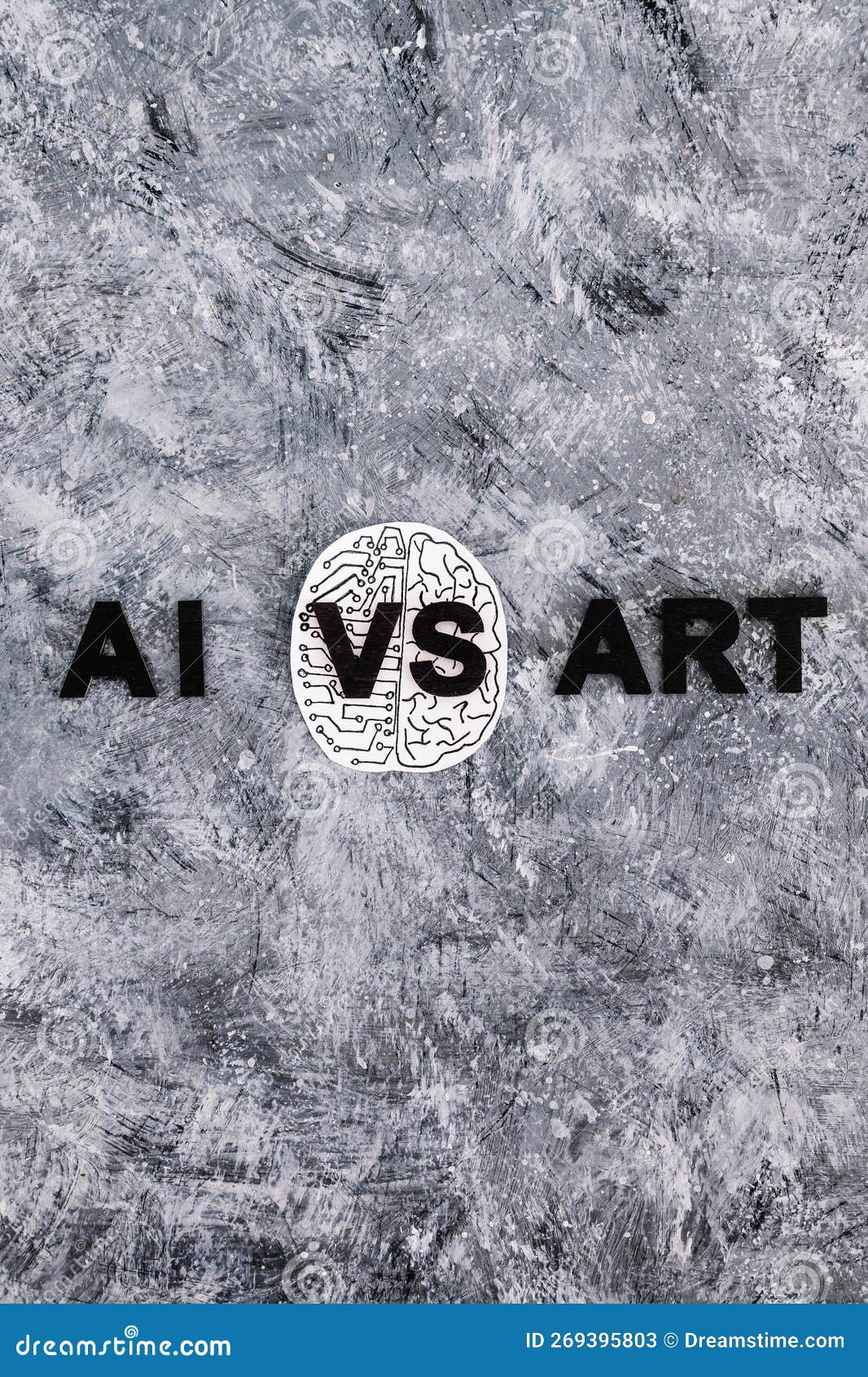 AI Vs Art Text with Half Human Half Robot Brain, Artificial ...