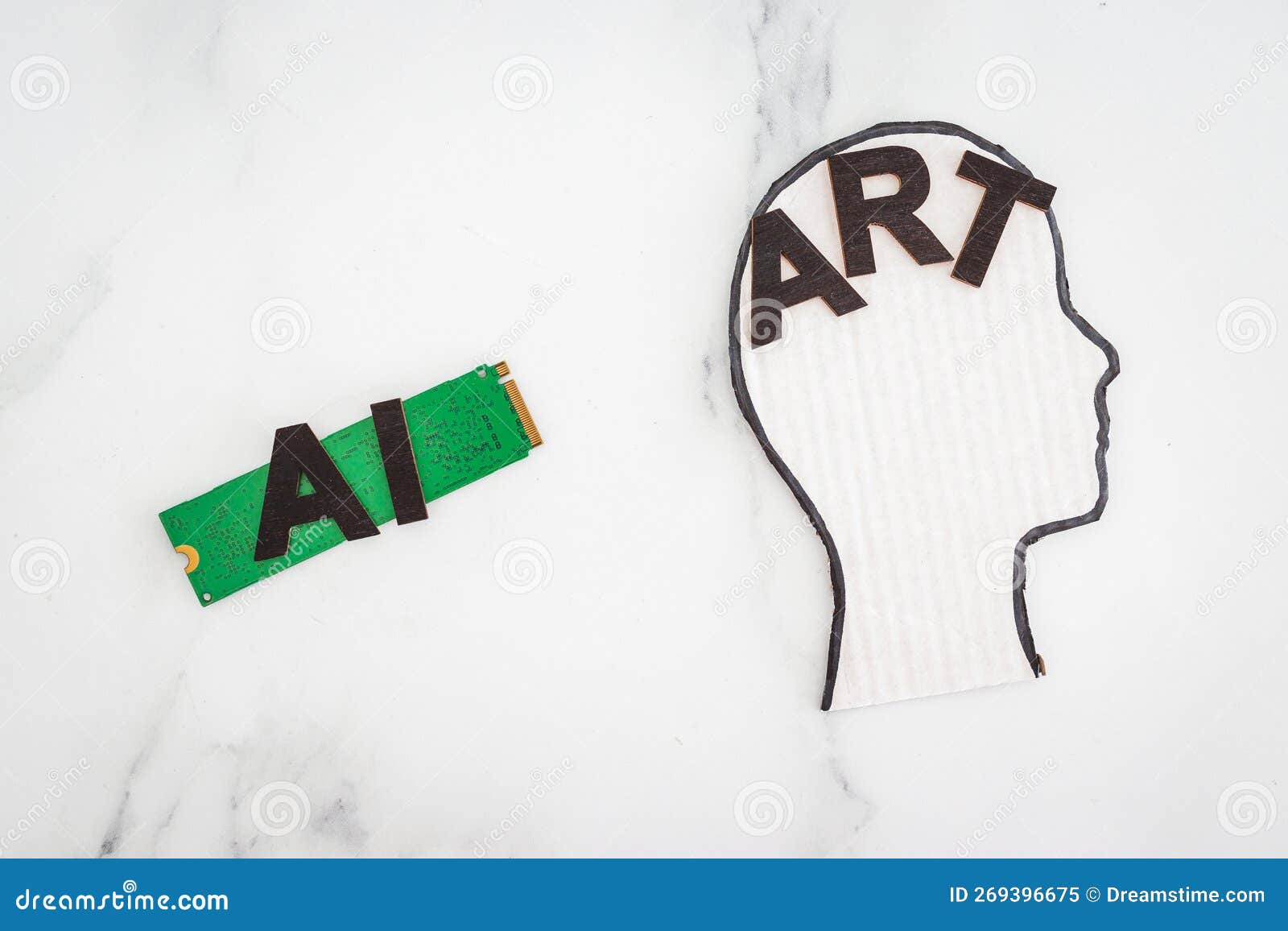 AI Vs Art Text with Microchip and Head Icon, Artificial Intelligence ...