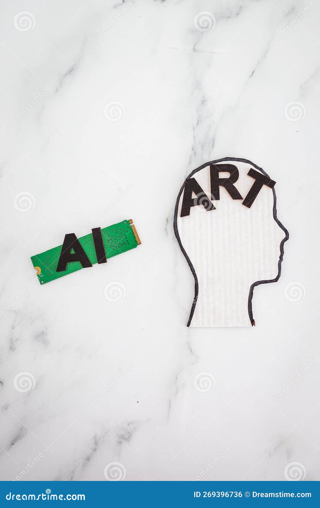 AI Vs Art Text with Microchip and Head Icon, Artificial Intelligence ...