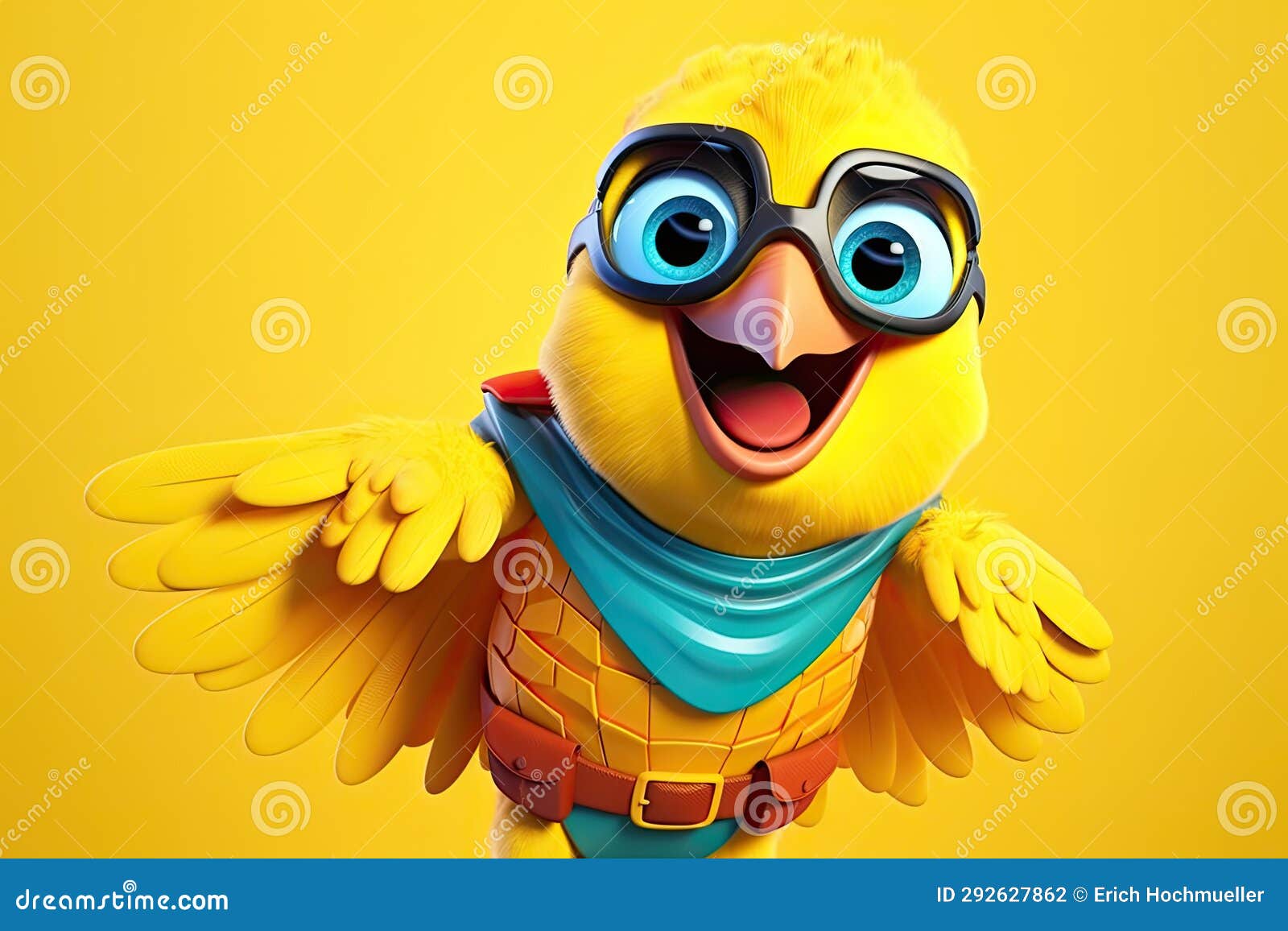 Wings of Justice: 3D-Generated Parrot Soars As a Superhero on Yellow ...