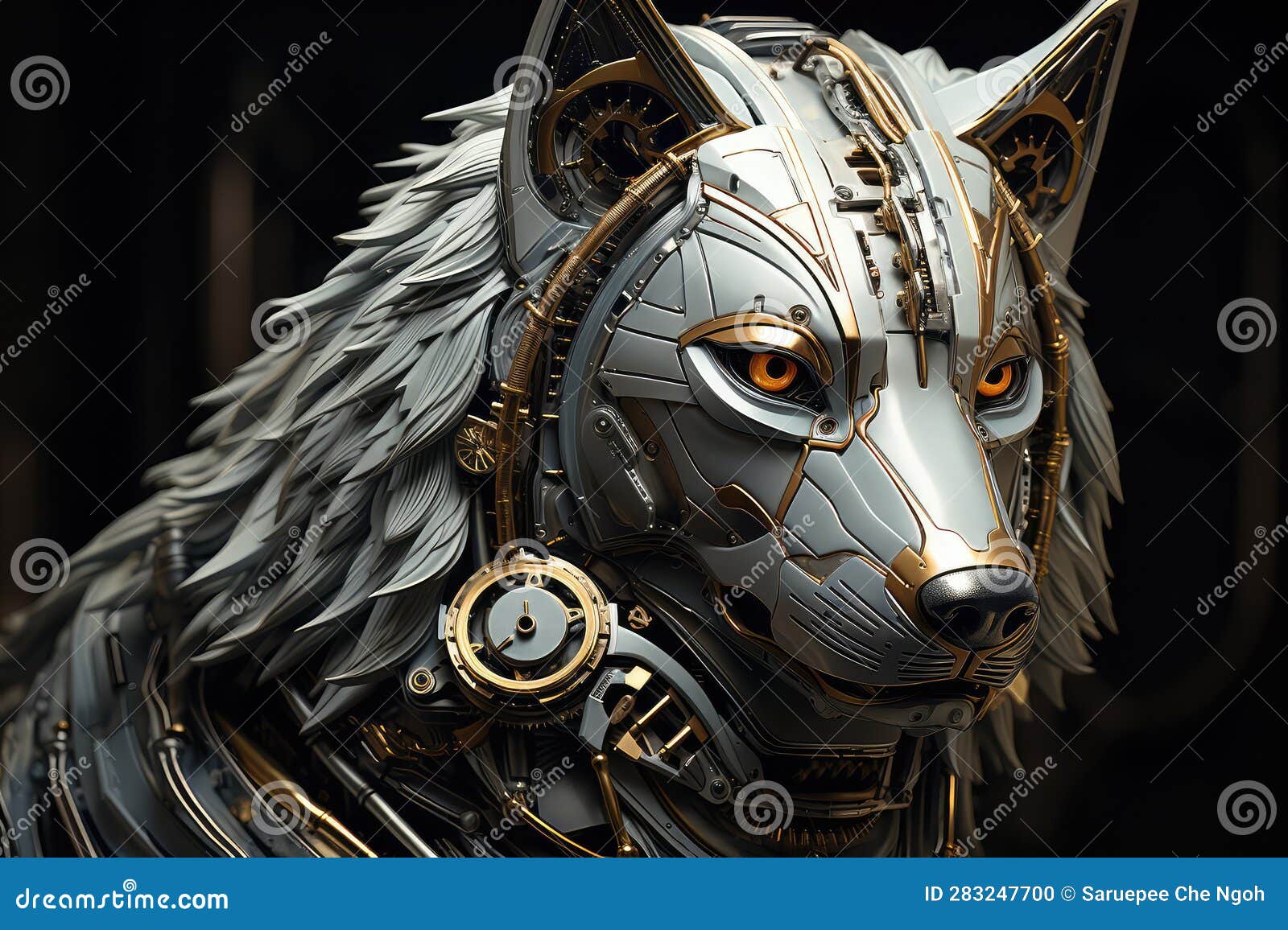 Ai Wolf Cyborg in the Style of Baroque Sci-fi Stock Illustration ...